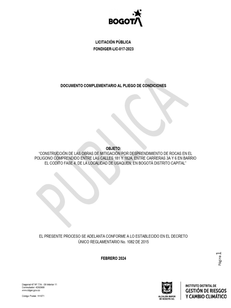 Documento Complementario Al Pliego de Condiciones | PDF | Colombia