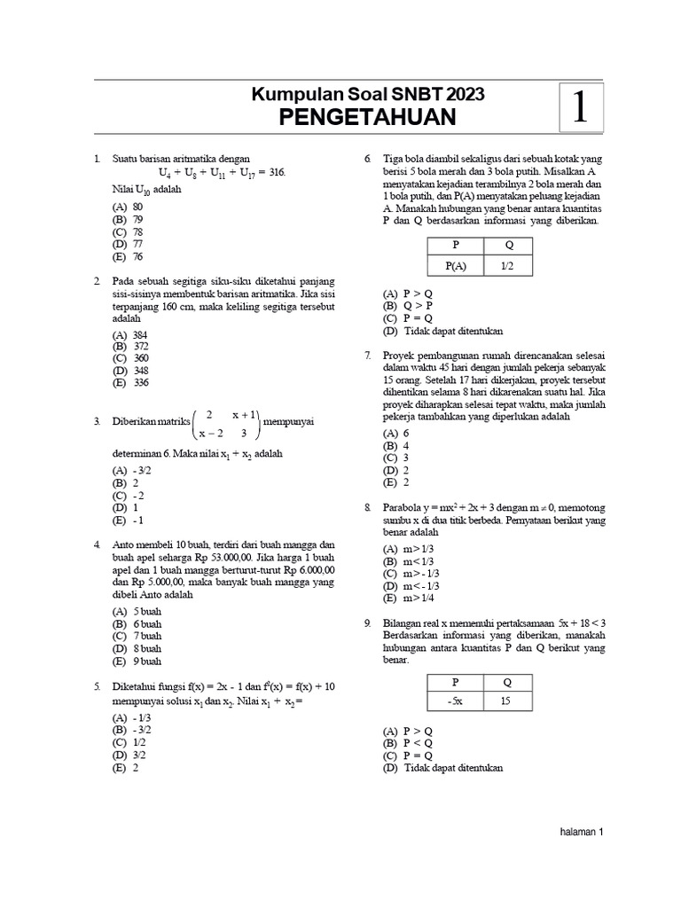 Soal SNBT 2023 Pengetahuan Kuantitatif | PDF