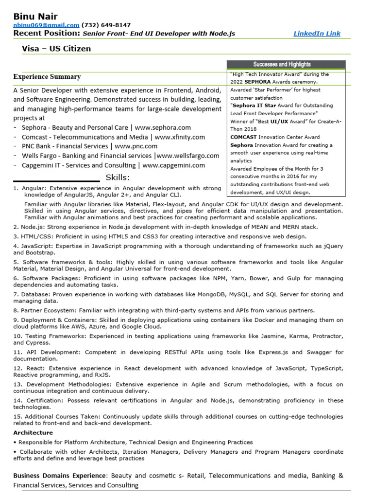 Binu Nair CV | PDF | Angular Js | Mobile App