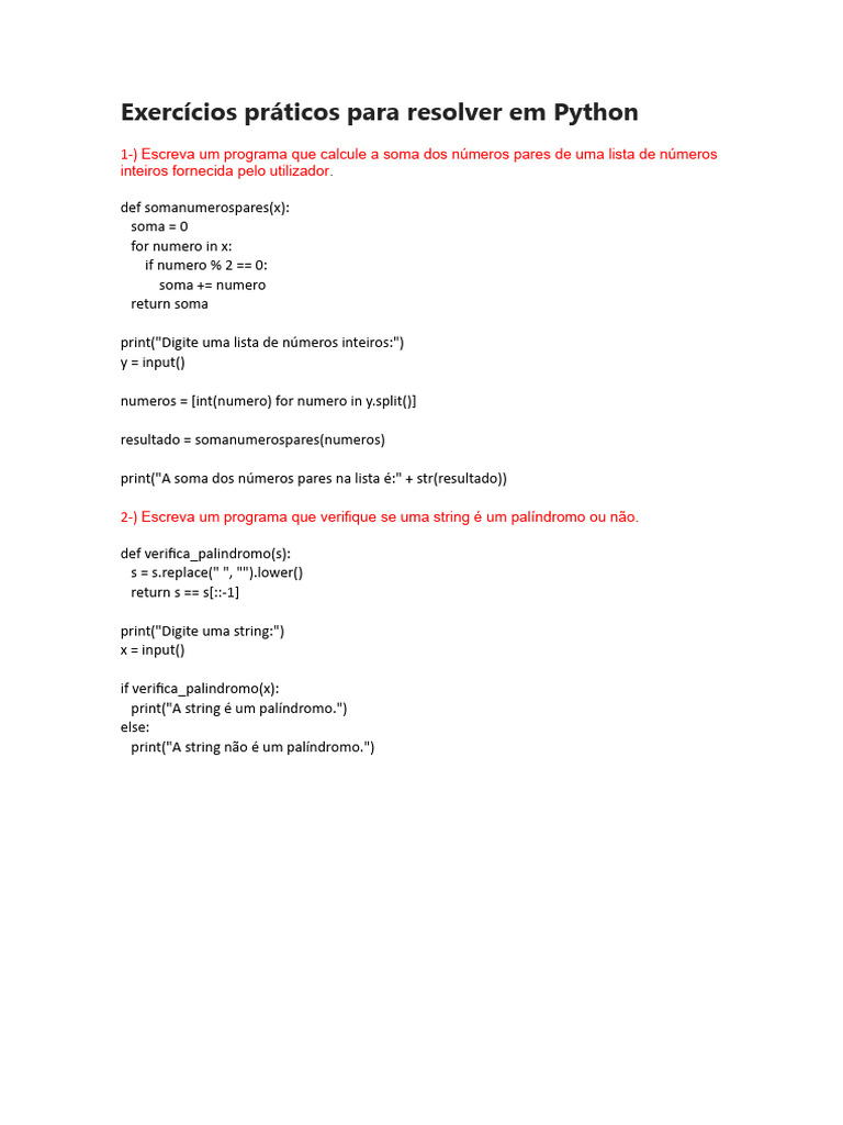 Exercícios Práticos para Resolver em Python | PDF | Números | Matemática