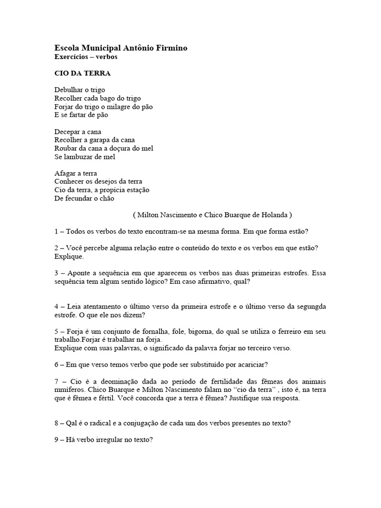 Verbos - Cio Da Terra | PDF