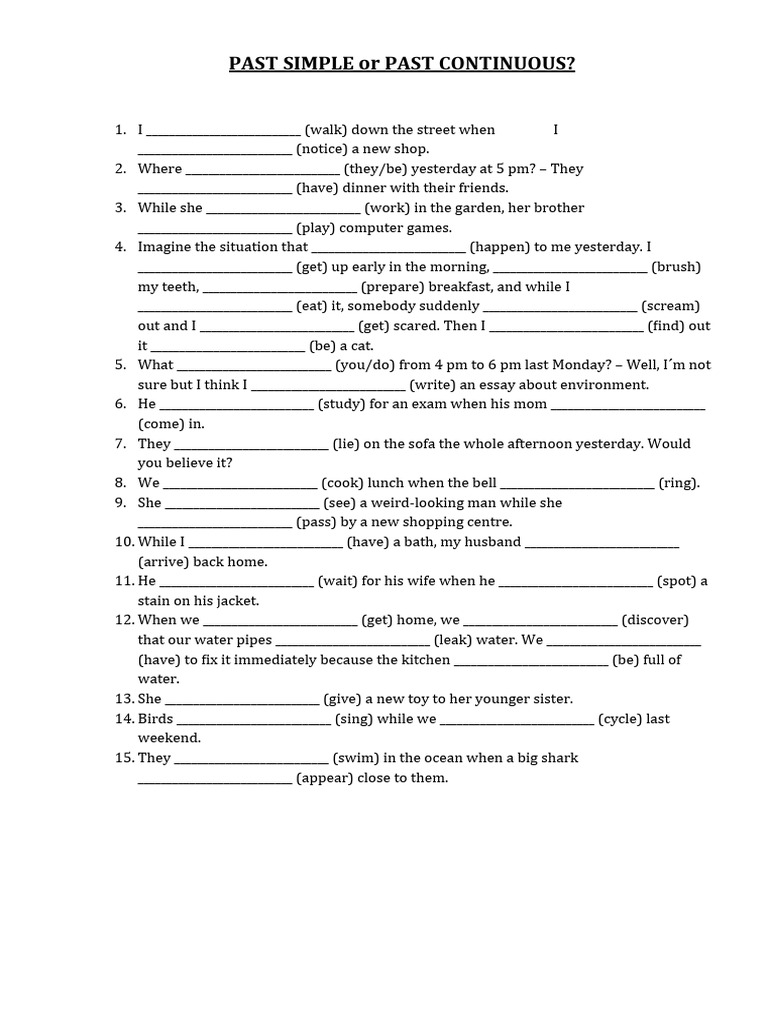 Past Simple vs. Past Continuous Exercises | PDF | Language Arts ...
