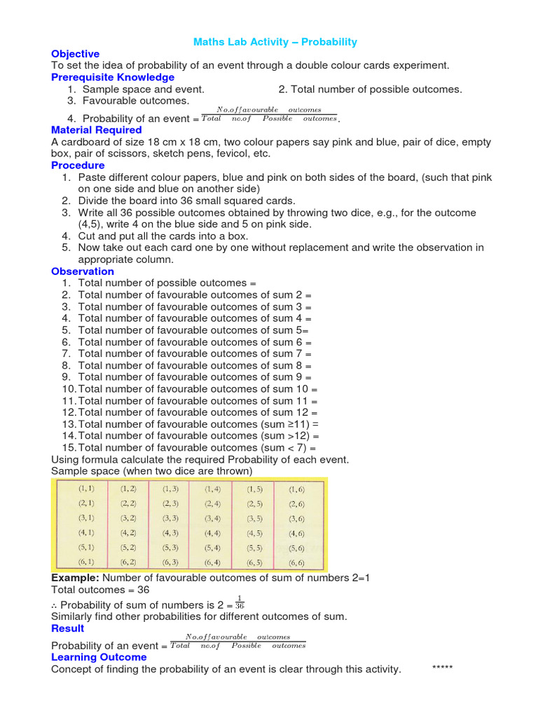 Probability Lab Activity | PDF | Probability | Science