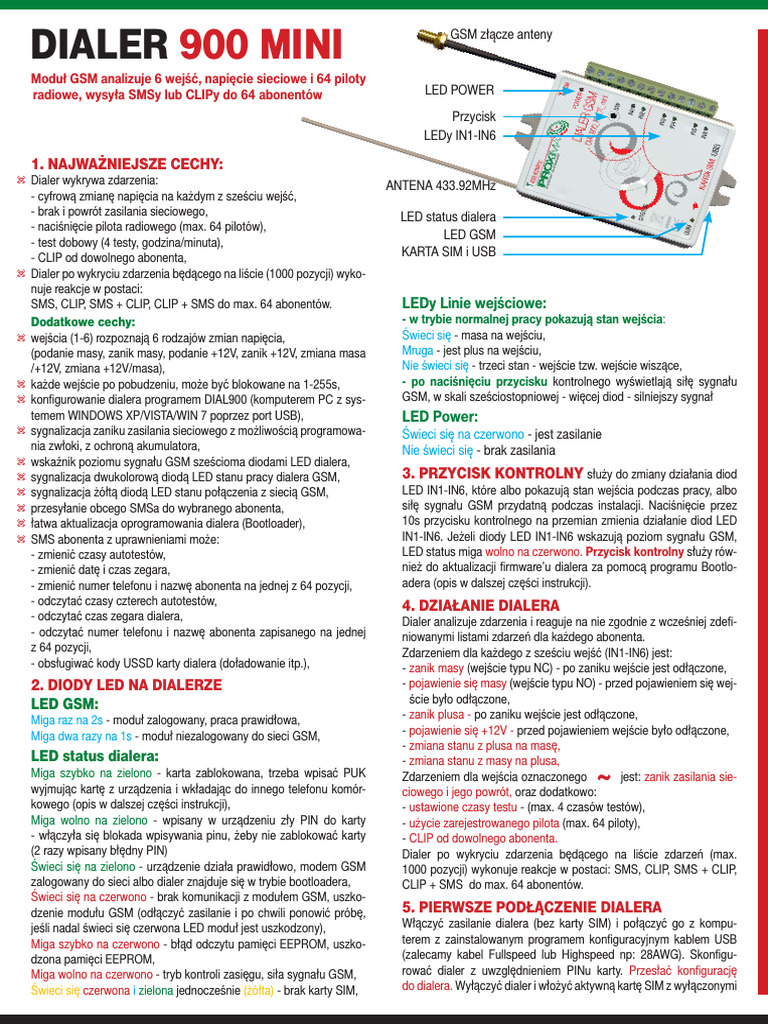 Instrukcja Proxima Dialer 900 MINI | PDF