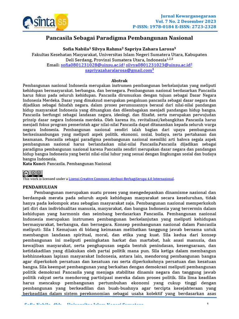 Pancasila Sebagai Paradigma Pembangunan Nasional: Sofia Nabila Silvya Rahma Sapriya Zahara ...
