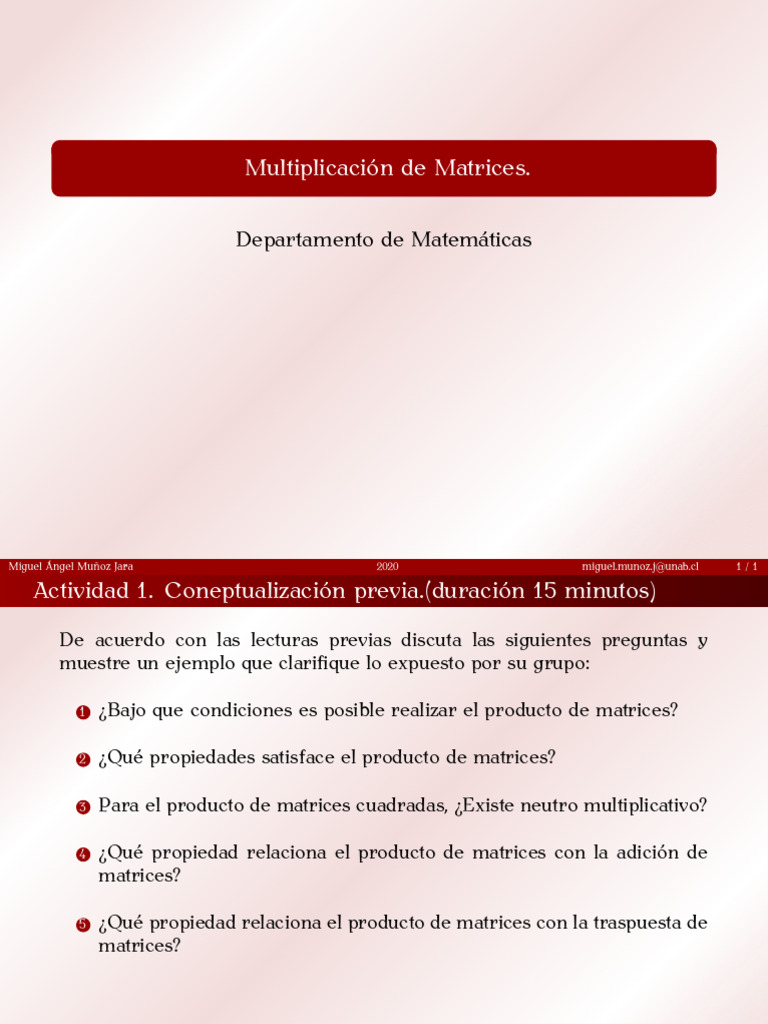 Guía sobre Multiplicación de Matrices | PDF | Matriz (Matemáticas ...