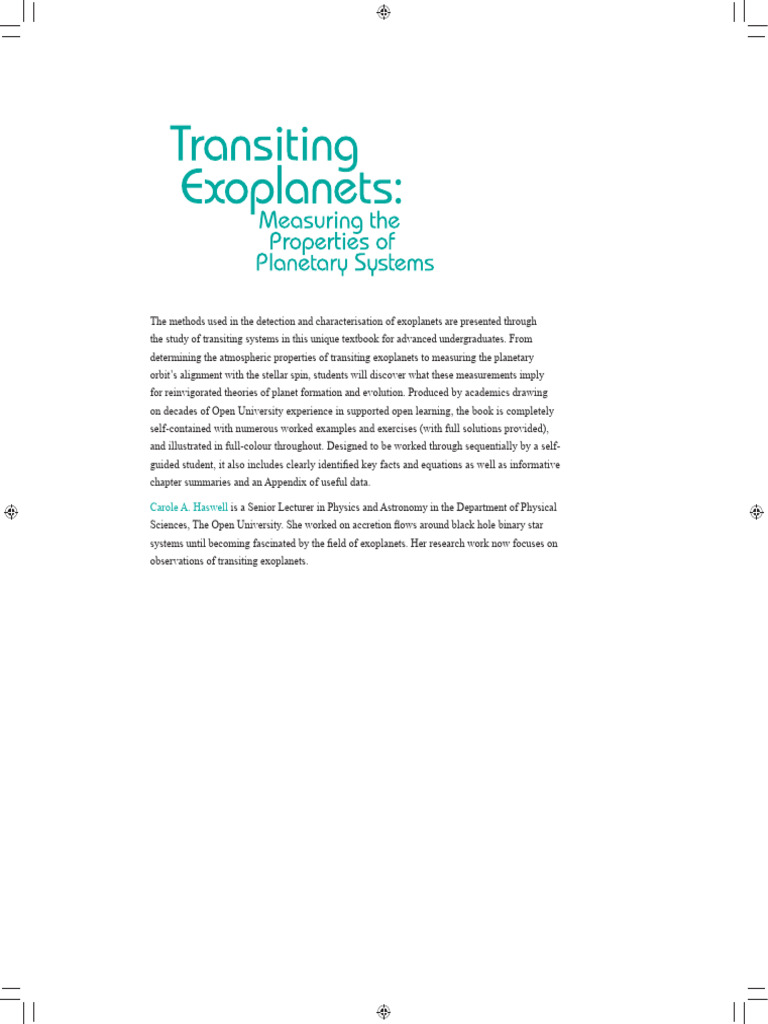 S382 Book 3 Transiting Exoplanets Measuring The Properties of Planetary Systems | Download Free ...