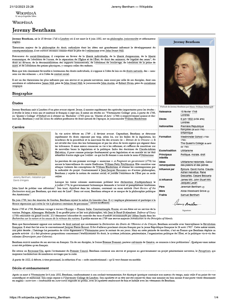 Jeremy Bentham - Wikipédia | PDF