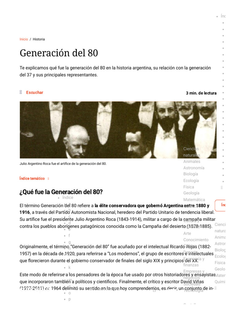 Generación Del 80 - Resumen, Economía, Representantes y Más | PDF