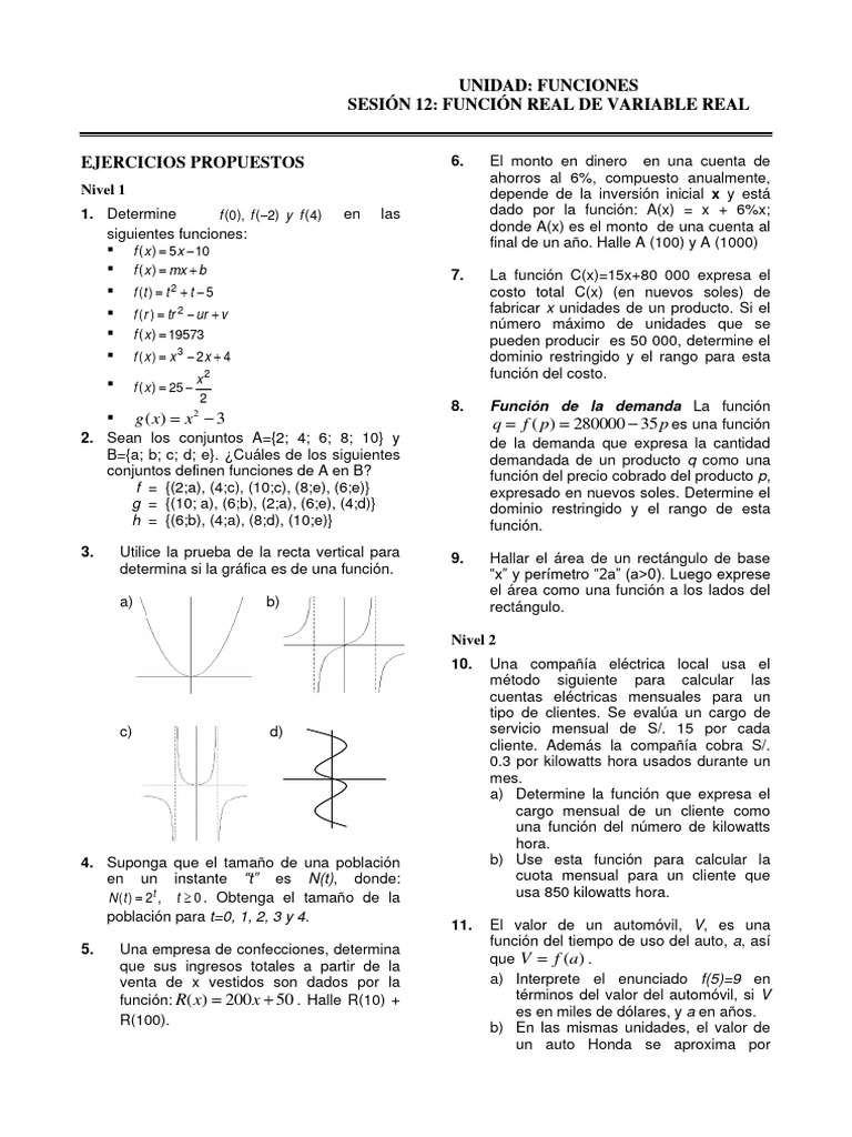 Ejercicios de Funciones Matemáticas | PDF | Función (Matemáticas)