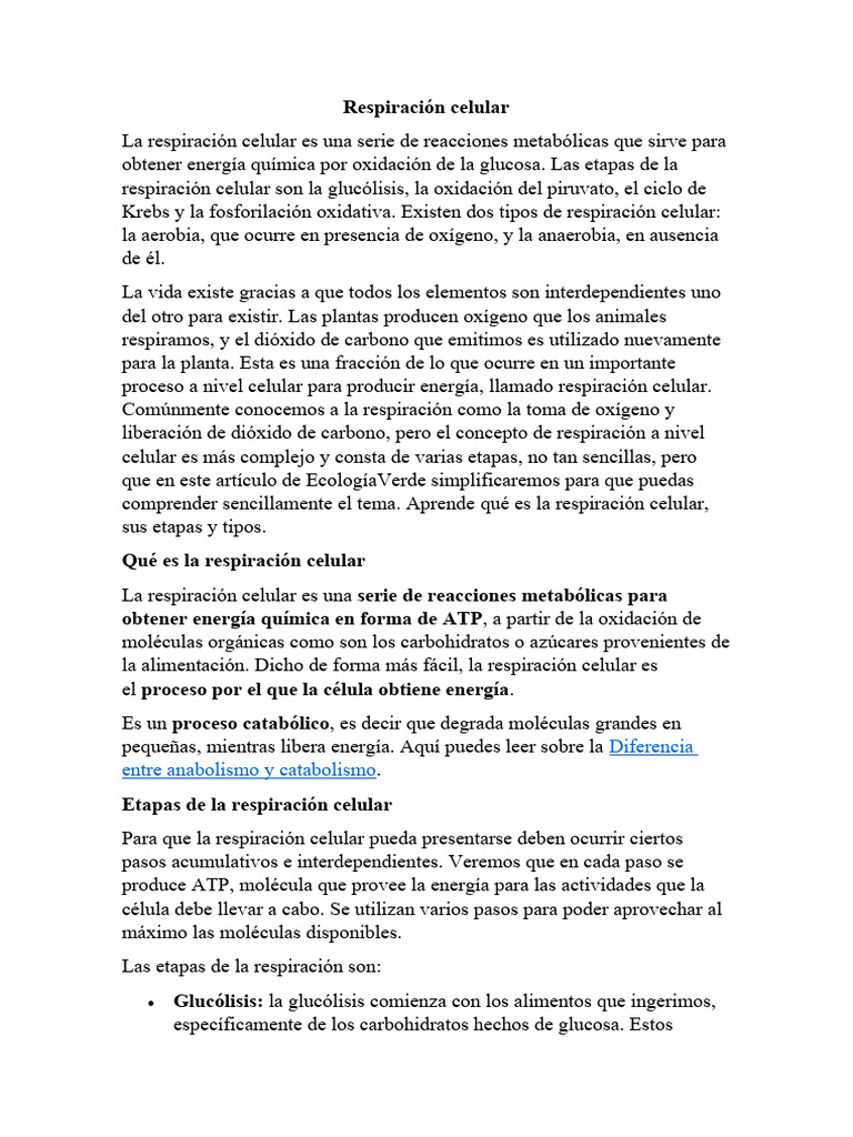 Respiración Celular | PDF | Respiración celular | Trifosfato de adenosina