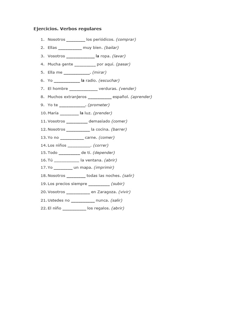Ejercicios Verbos Regulares Presente Simple | PDF
