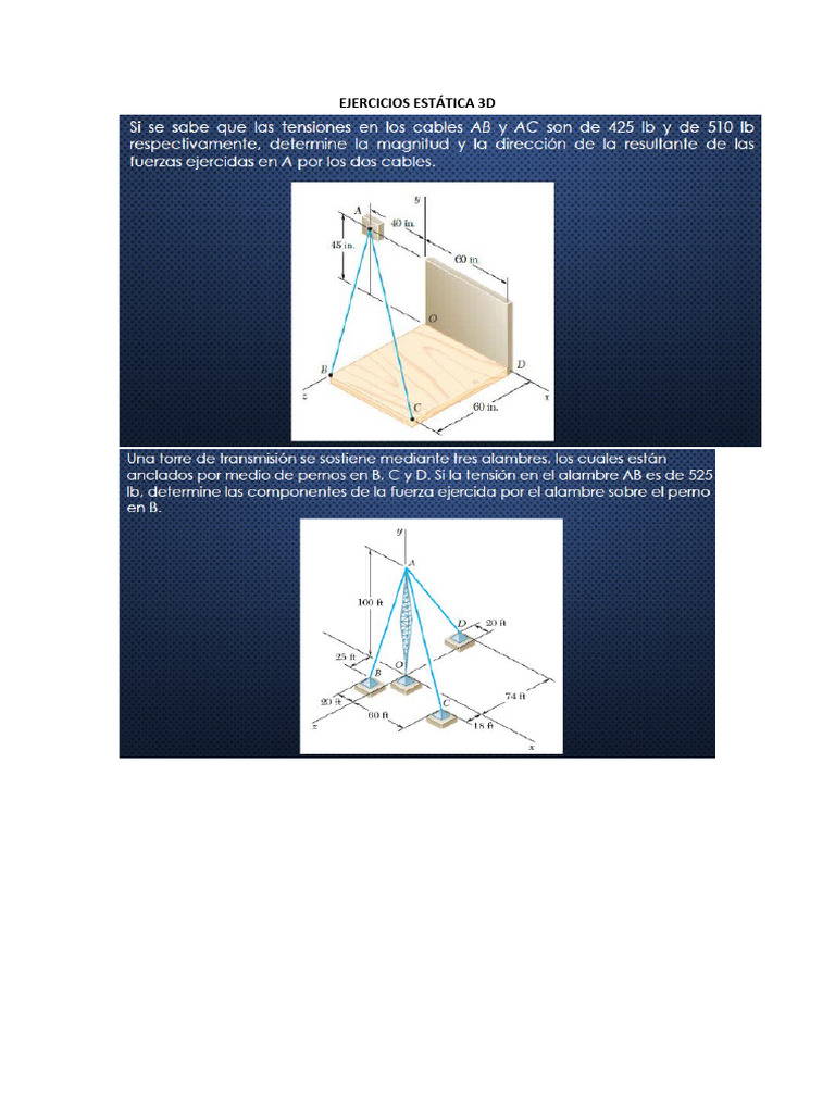 Ejercicios Estática 3D | PDF