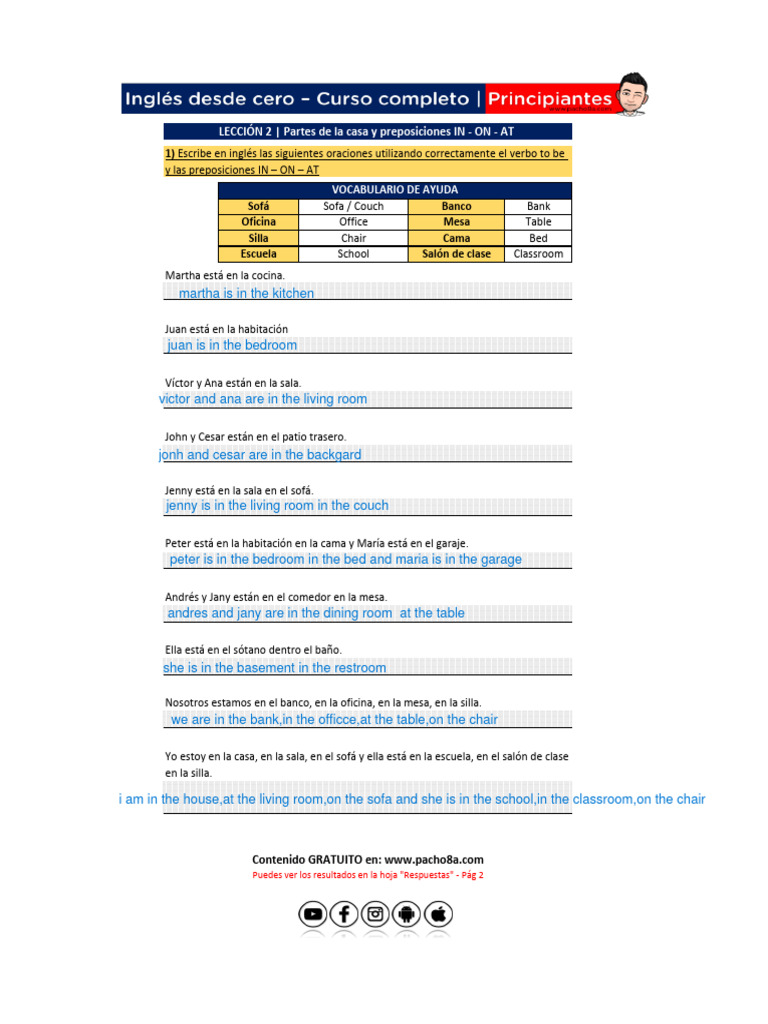 Lección 2 - Partes de La Casa y Preposiciones in On at | PDF | Lingüística