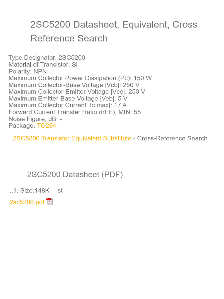 2SC5200 Datasheet, Equivalent, Cross Reference Search. Transistor ...