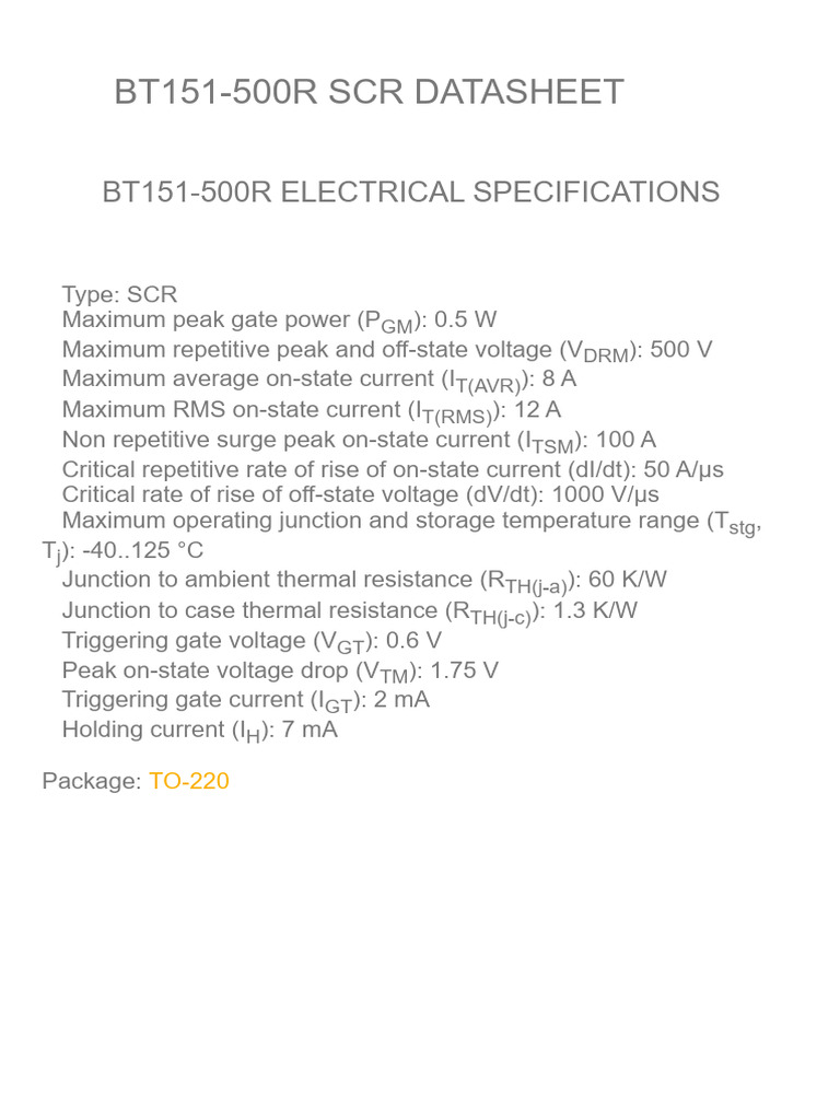 BT151-500R SCR Datasheet and Replacements | PDF