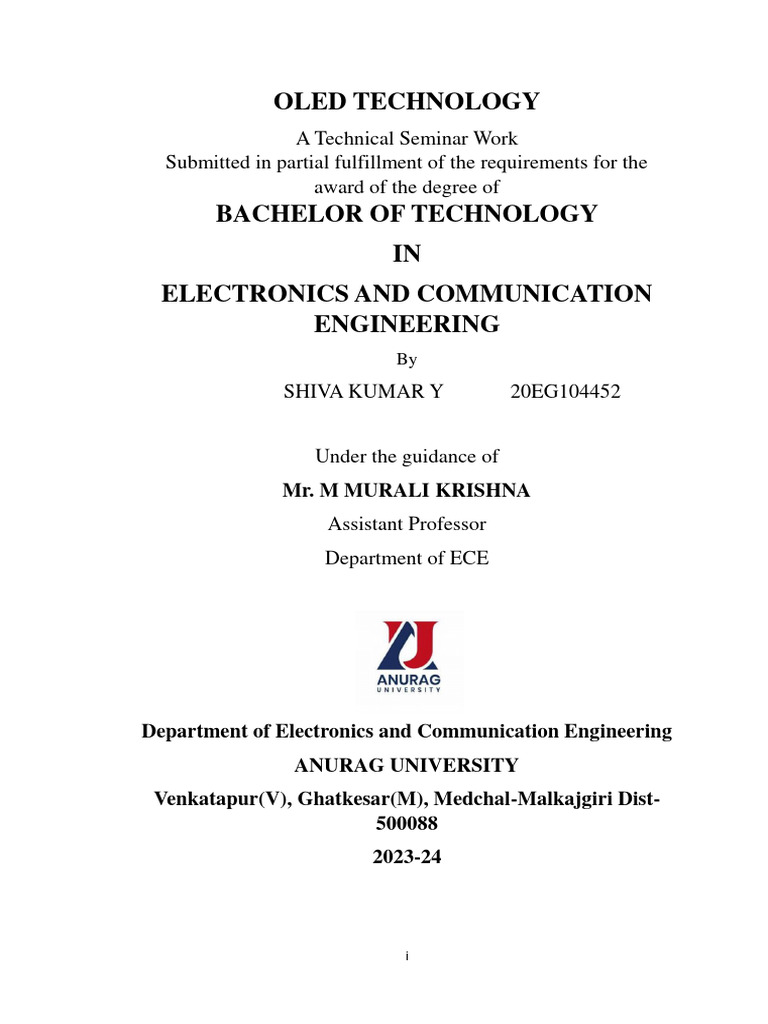 OLED Technology Seminar Report | PDF | Oled | Light Emitting Diode