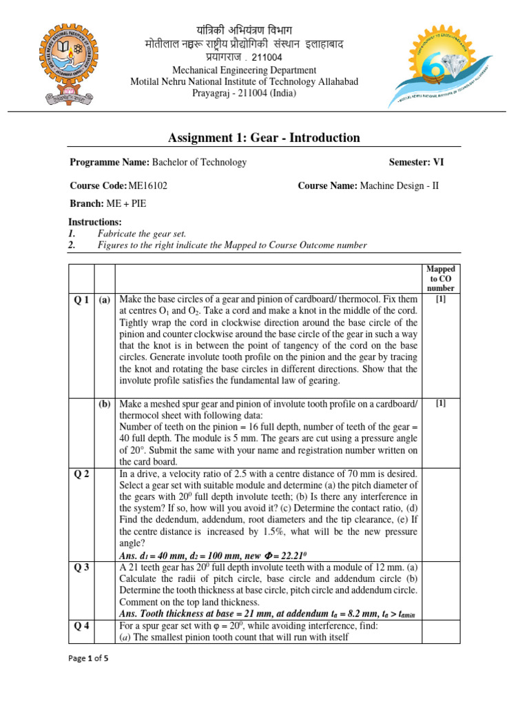 Assignment 1 and 2 - Spur Gear and Design of Spur Gear | PDF | Gear | Strength Of Materials