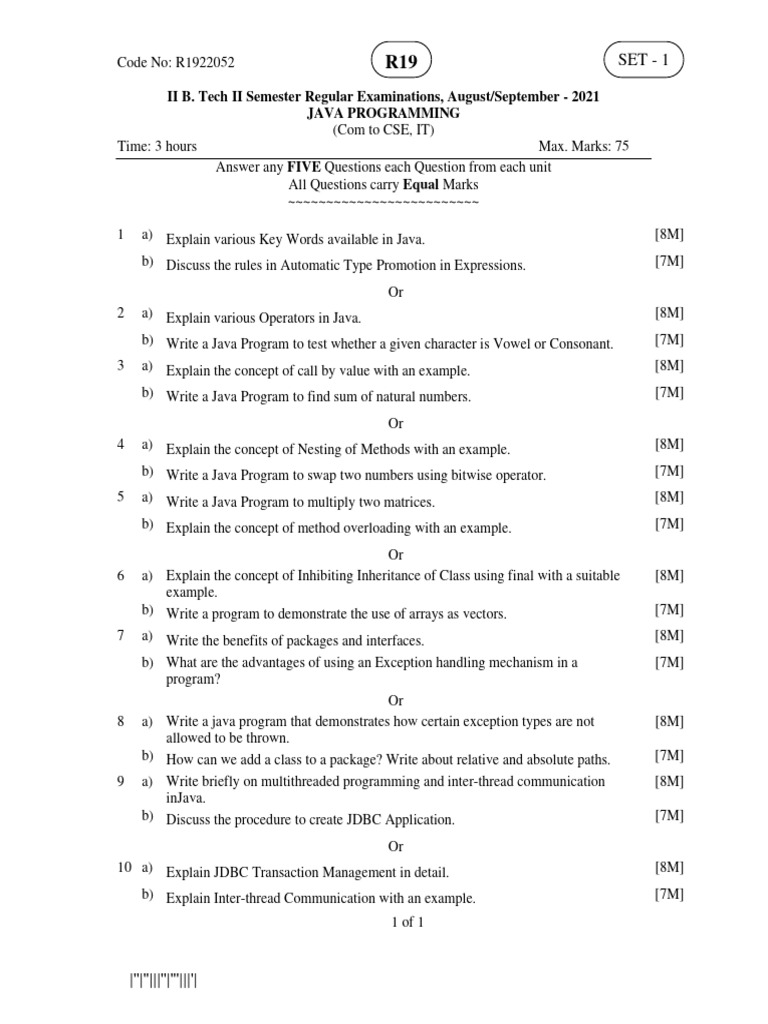 Java Programming R19 Aug 2021 | PDF