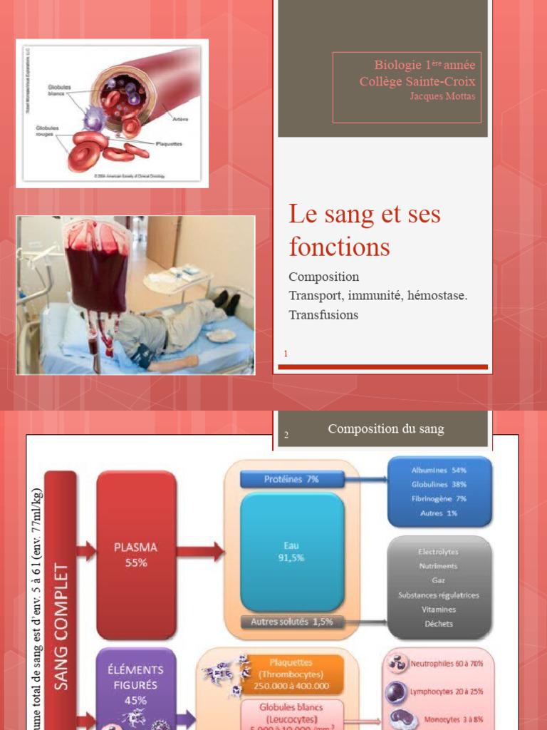 Le Sang: Fonctions et Transfusions | PDF | Système immunitaire | Sang