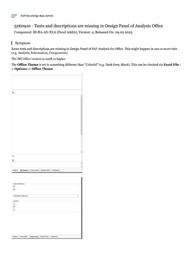 Texts and Descriptions Are Missing in Design Panel of Analysis Office | PDF