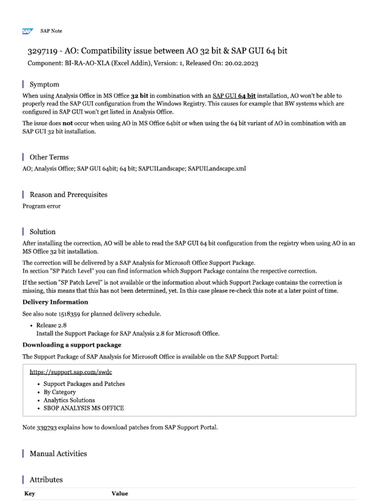 AO Compatibility Issue Between AO 32 Bit & SAP GUI 64 Bit | PDF