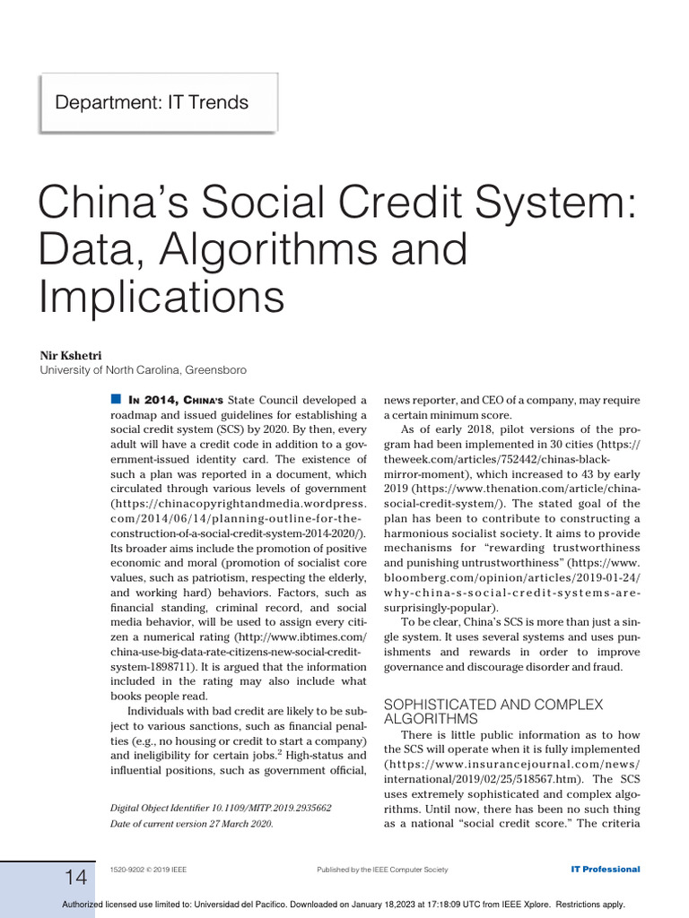 Chinas Social Credit System Data Algorithms and Implications | PDF ...