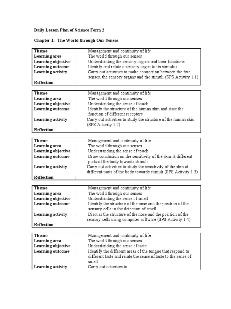 Science Form 2 Chapter 1 - 10 | PDF | Senses | Solution