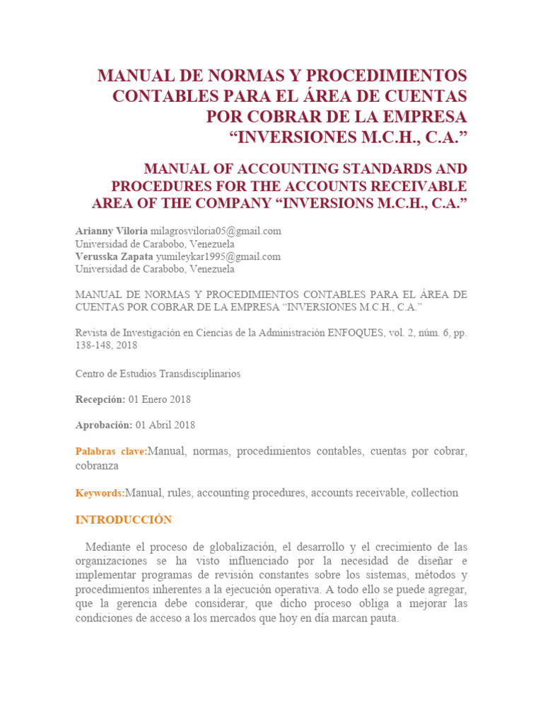 Manual de Normas y Procedimientos Contables para El Área de Cuentas Por Cobrar de La Empresa | PDF