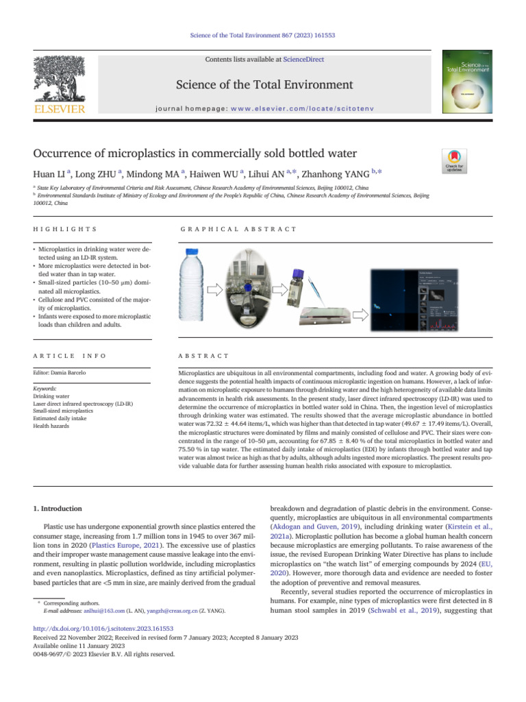 Occurrence Of Microplastics In Commercially Sold Bottled Water Pdf