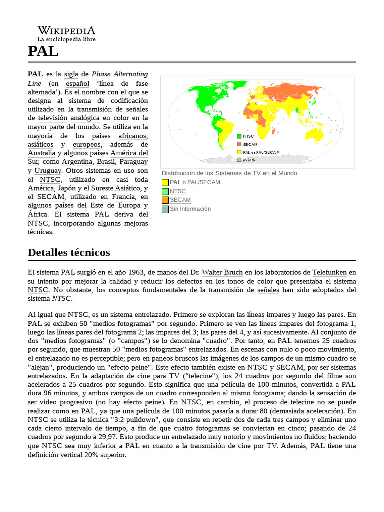 Detalles Técnicos: PAL Es La Sigla de Phase Alternating | PDF | Vídeo ...