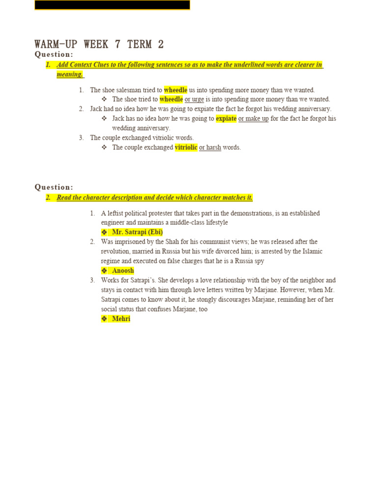 Context Clues and Character Analysis | PDF | Self-Improvement