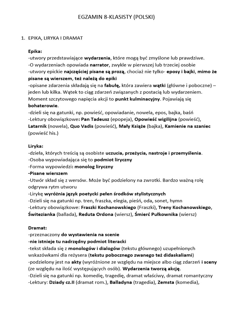 Egzamin 8 - Polski | PDF