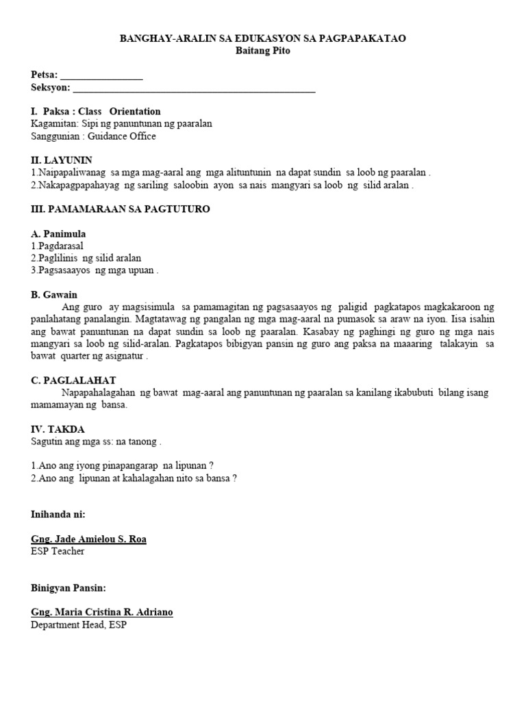 Gr.7 Classroom Orientation | PDF