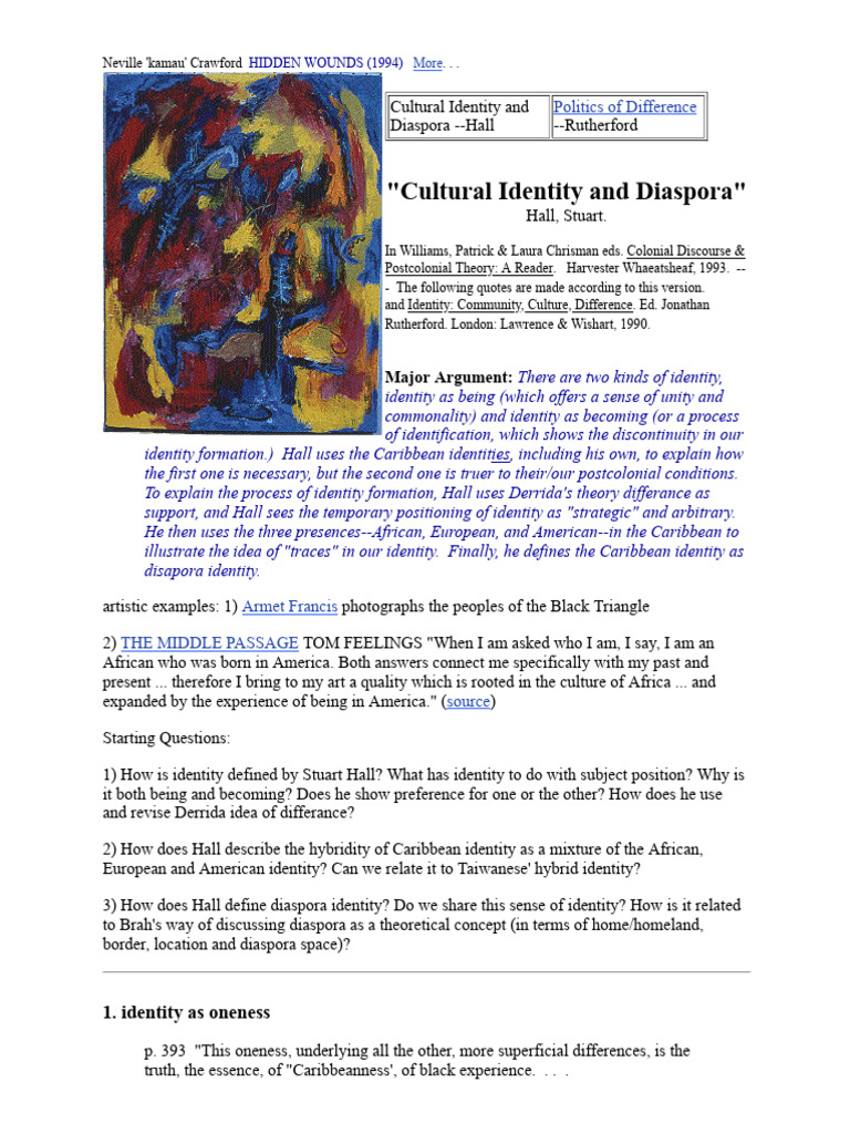 Hall, Stuart-Cultural Identity and Diaspora | PDF | Identity (Social ...