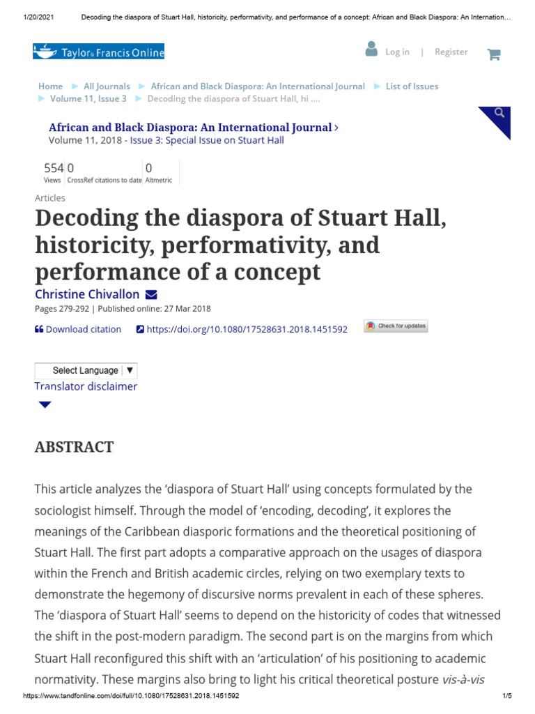 Decoding The Diaspora of Stuart Hall, Historicity, Performativity, and ...