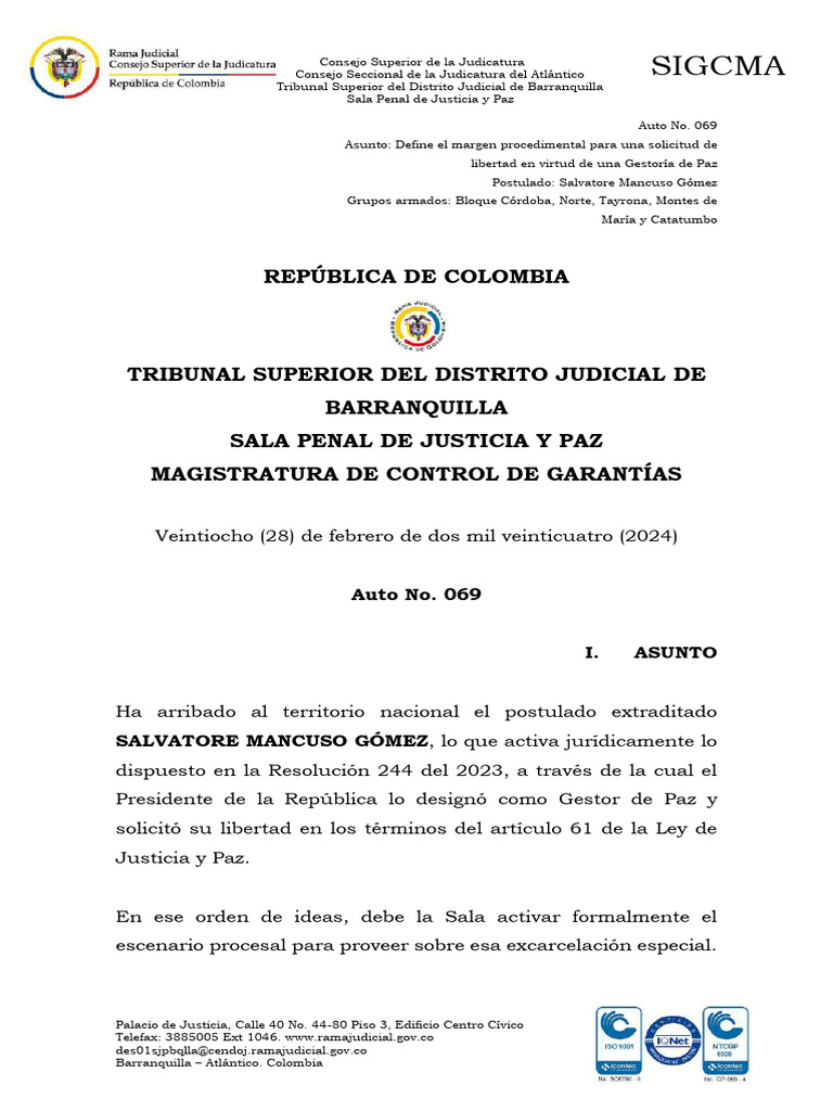 Fijan Fecha de La Audiencia para Salvatore Mancuso | PDF | Justicia | Crimen y violencia