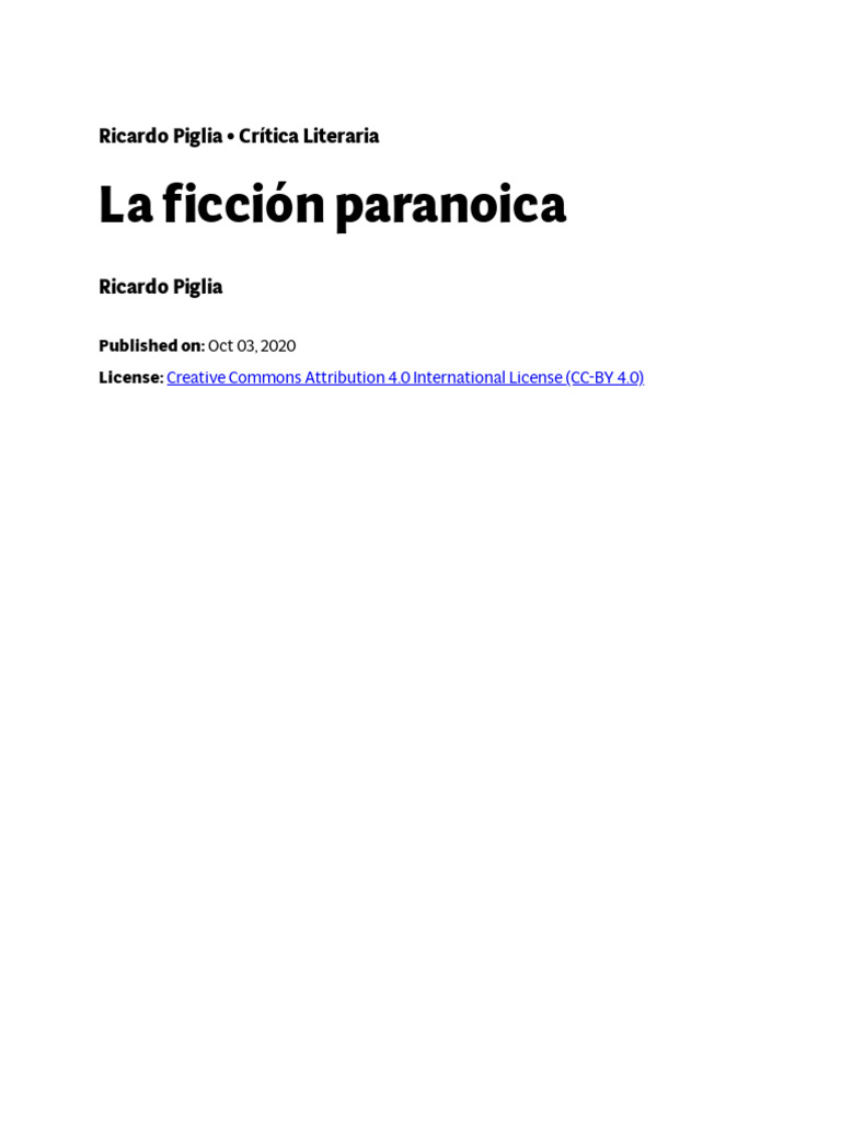 La ficción paranoica en la crítica de Piglia | PDF | Narración | Crimen ...