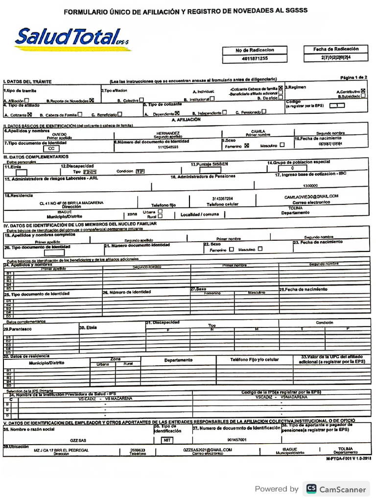 Formulario Salud Total | PDF
