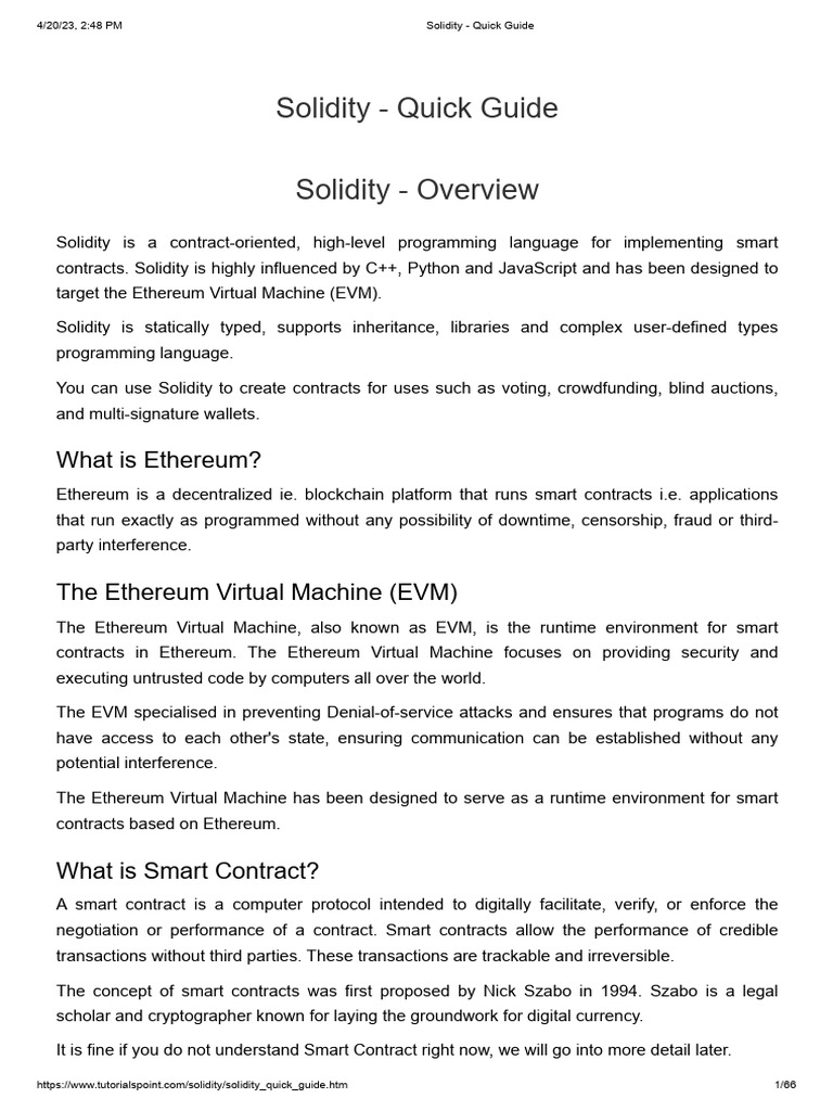Solidity - Quick Guide | PDF | Control Flow | Variable (Computer Science)