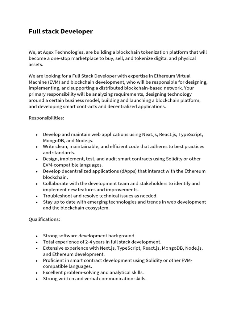 Dapp - Fullstack Developer JD | PDF | Computer Science | Information ...