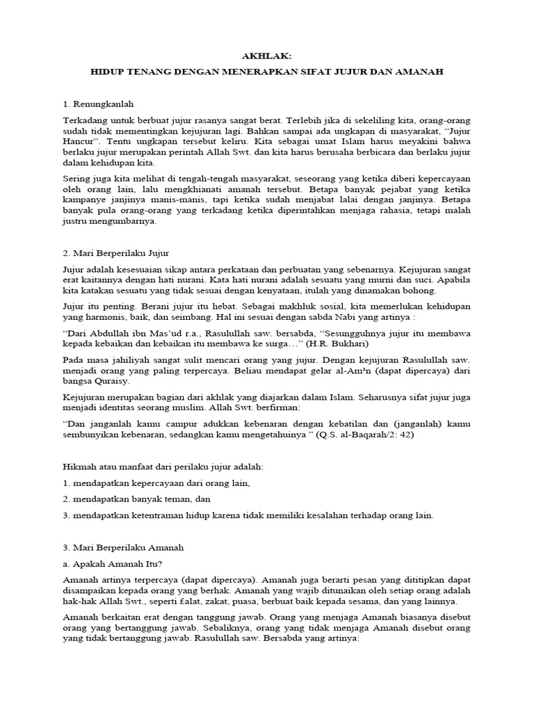 Akhlak 1. Jujur Dan Amanah | PDF | Agama & Spiritualitas