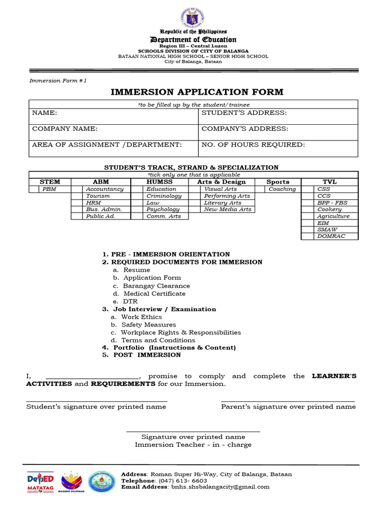 Immersion Form 1 | PDF