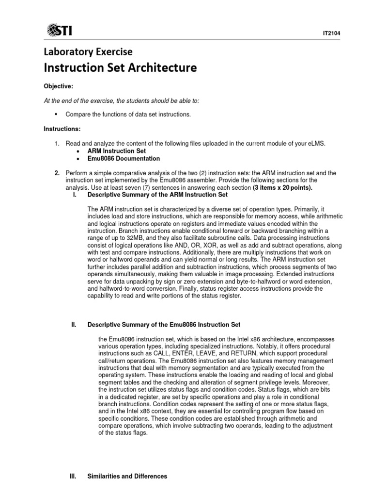03 Laboratory Exercise 1 - Instruction Set Architecture | PDF