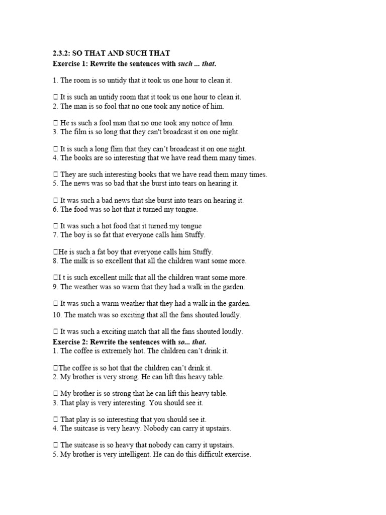 "So That" vs "Such That" Exercises | PDF