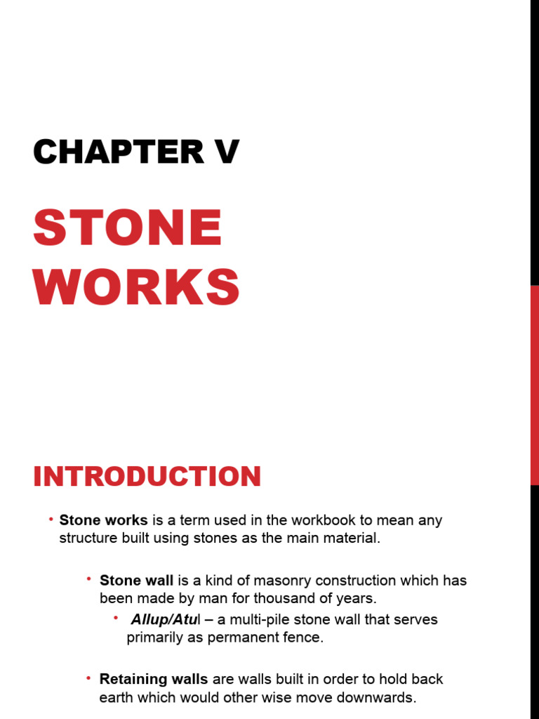 Chapter V Stone Works | PDF | Rock (Geology) | Foundation (Engineering)