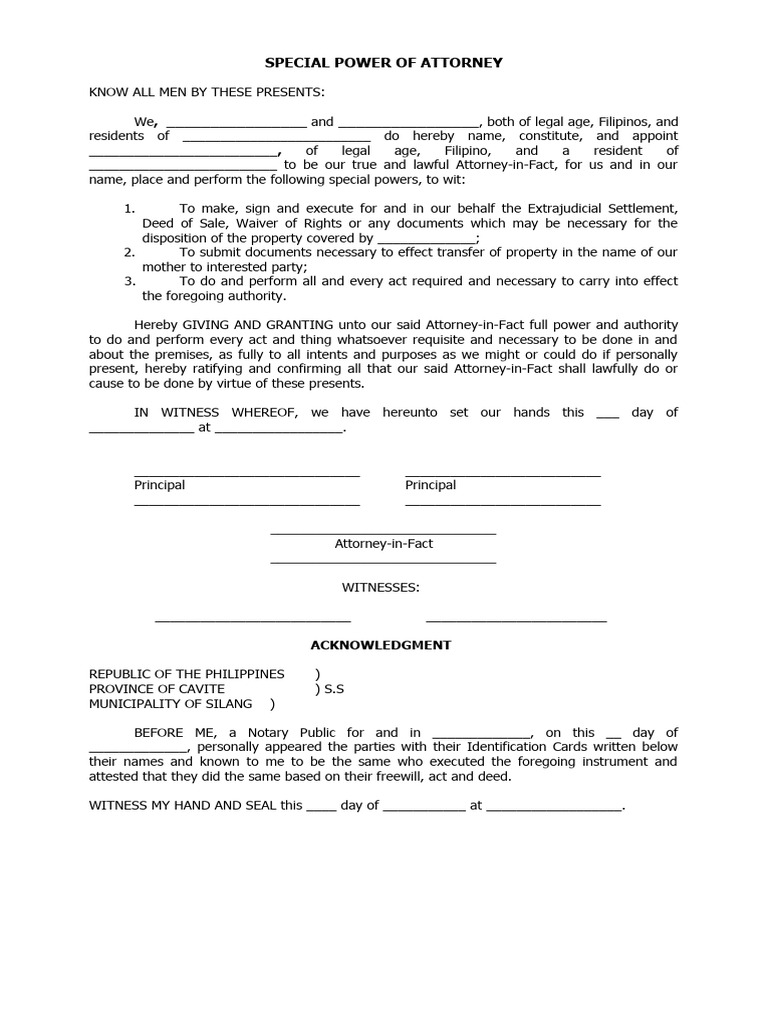 Special Power of Attorney Template | PDF