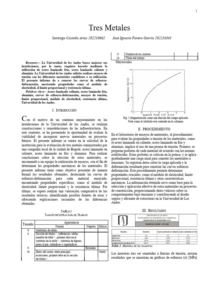 Lab 3 Metales | PDF | Deformación (ingeniería) | Acero