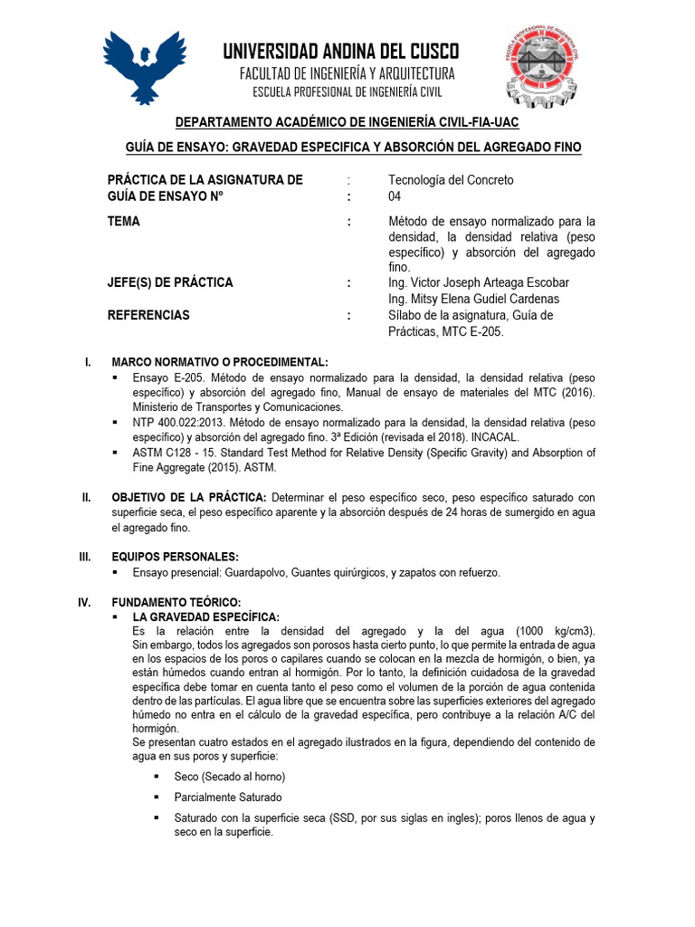 Gravedad Específica y Absorción de Agregado Fino | PDF | Hormigón | Agua