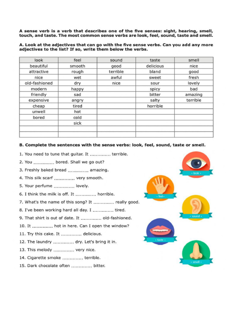 Sensory Verbs - Exercise | PDF